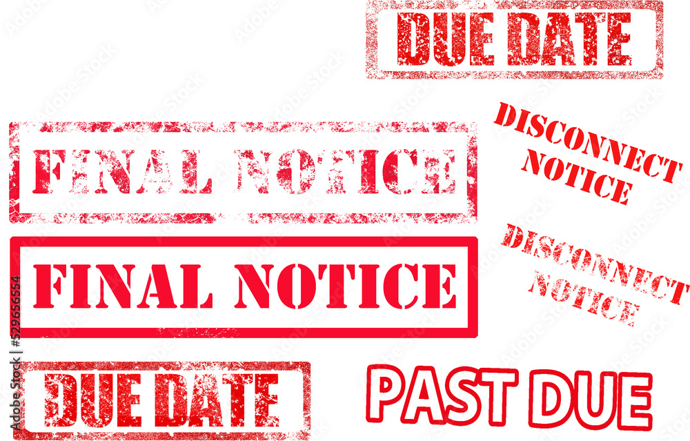 Final notice, due date, past due and disconnect notice stamped in red ...