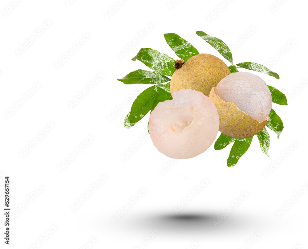 Water splash on longan with leaf isolated on transparent background ...