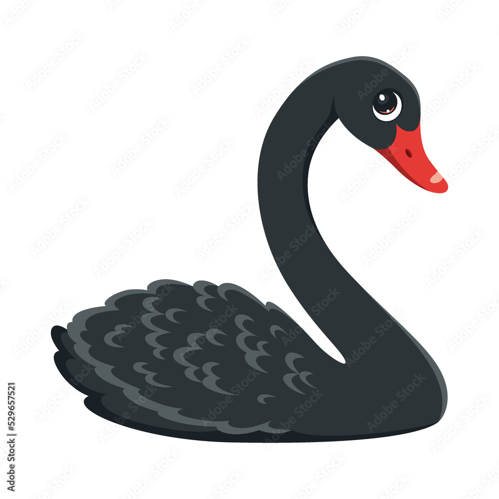 Cute black swan cartoon illustration Stock Illustration | Adobe Stock