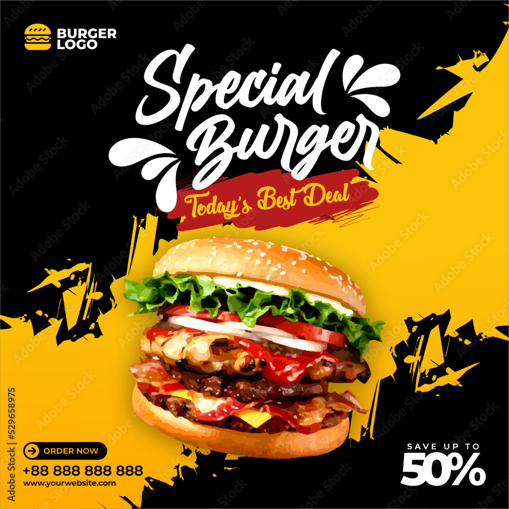 FOOD RESTAURANT FOR SOCIAL MEDIA TEMPLATE SPECIAL DELICIOUS BURGER MENU ...