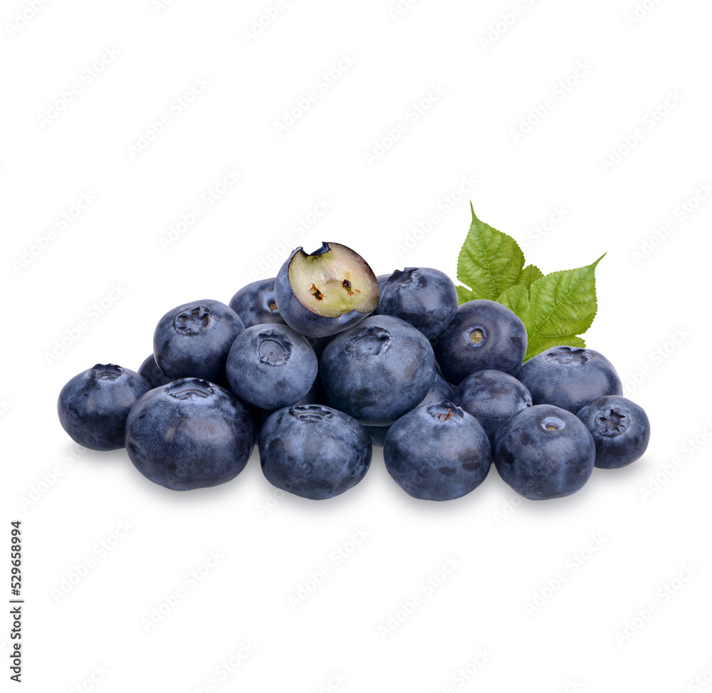 Fresh blueberry with leaves isolated on transparent background (.PNG ...
