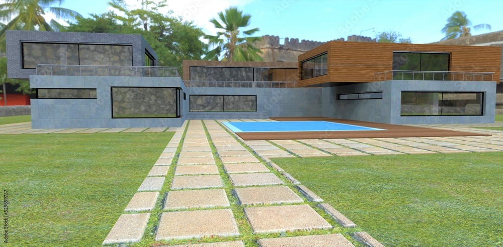 Impromptu visualization. The project of a tropical cottage made of ...