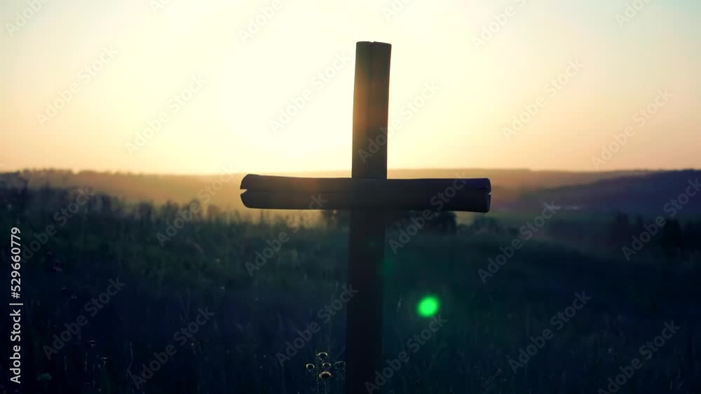 Summit Cross At Sunrise Mountain. Cathodic Religion Symbol. Christian ...