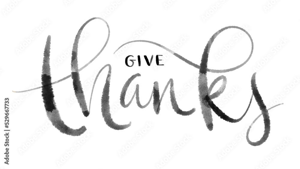 GIVE THANKS dark gray hand lettering with textured brush on transparent ...