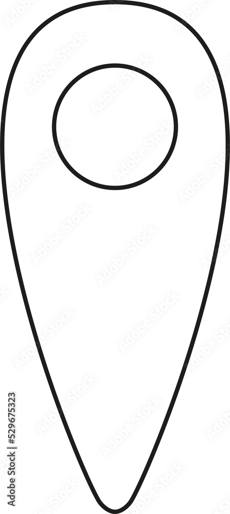 Black outline, location pin icon. Map symbol, home sign. Flat design ...