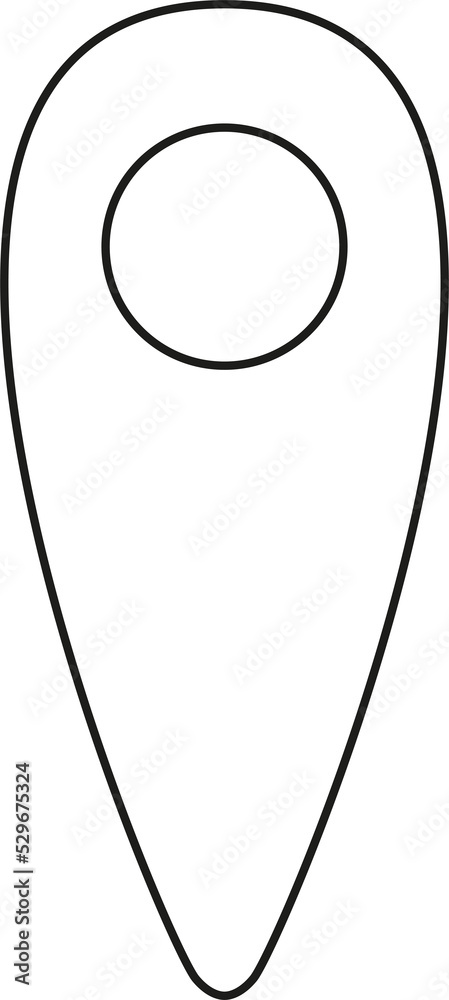 White fill, black outline, location pin icon. Map symbol, home sign ...