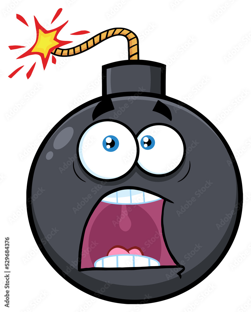 Funny Bomb Face Cartoon Mascot Character With Expressions A Panic. Hand ...
