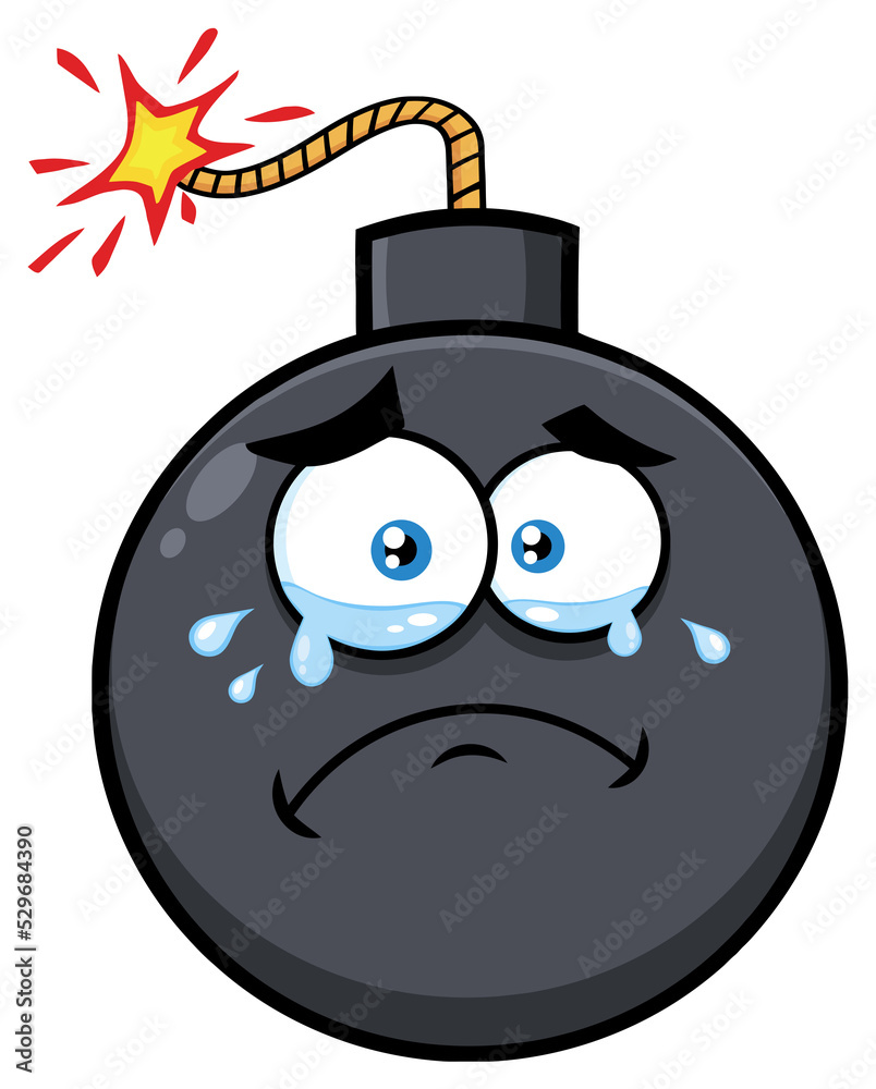 Crying Bomb Face Cartoon Mascot Character With Tears. Hand Drawn ...