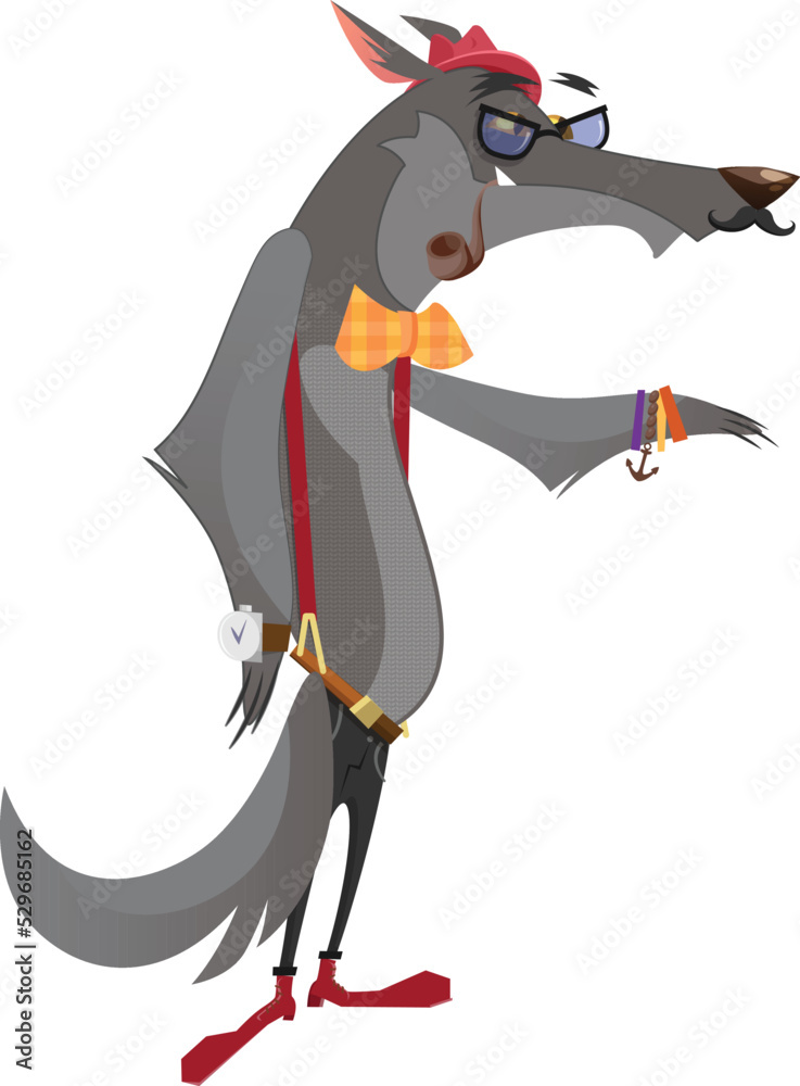 2d illustration. Wolf. Modern fairy tale. Three little pigs and a gray ...