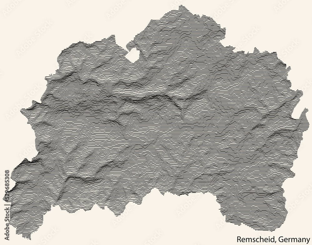 Topographic relief map of the city of REMSCHEID, GERMANY with black ...