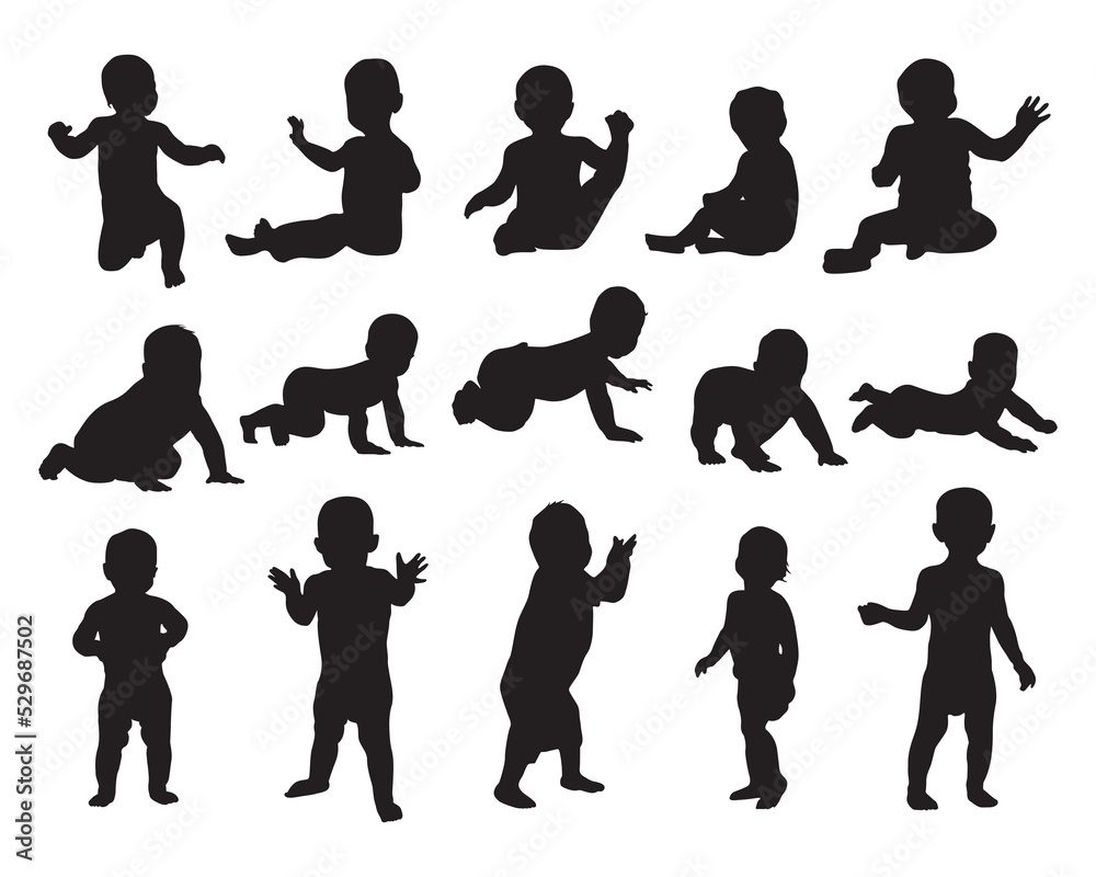 Baby collection silhouette, Baby activity silhouette Stock Vector ...