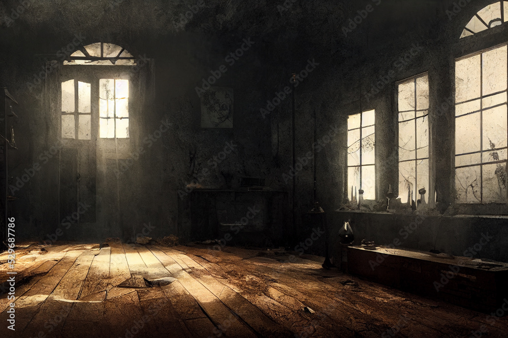 Inside horror house Halloween concept background. Spooky night ...