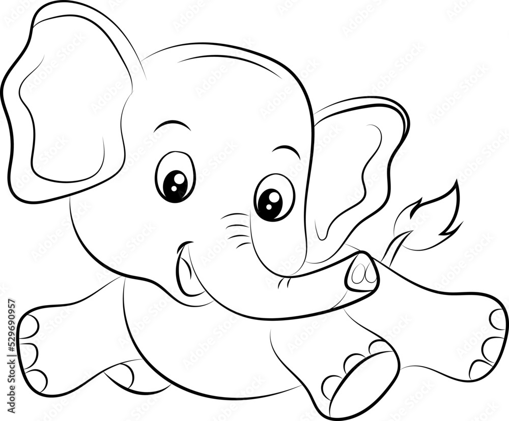 Vetor de Elephant coloring page for kids Hand drawn elephant outline ...