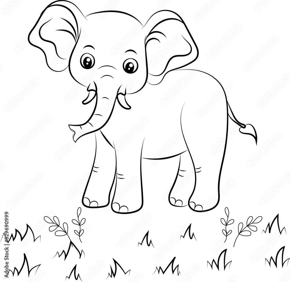 Vetor de Elephant coloring page for kids Hand drawn elephant outline ...