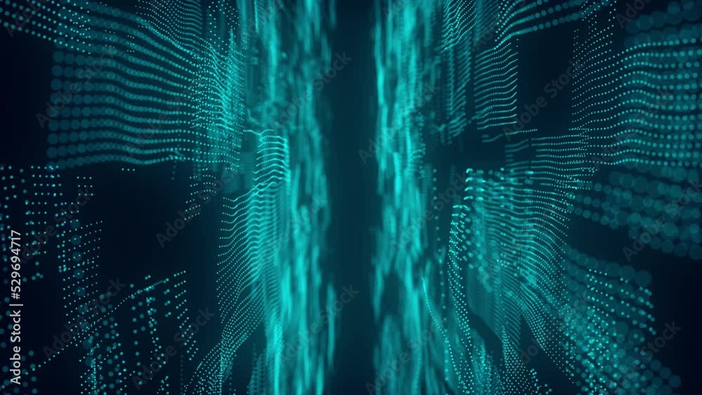 Digital background with moving glowing particles. Futuristic hi-tech ...