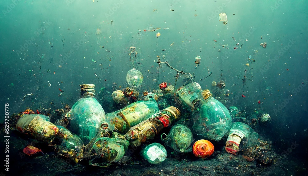 Trash and waste in our oceans, sea filled with dump, damage to the ...