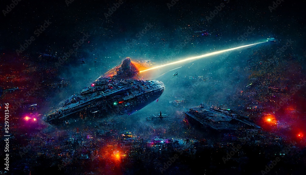 Spaceship in battle in 80s style with vivid, synthwave colors on a ...