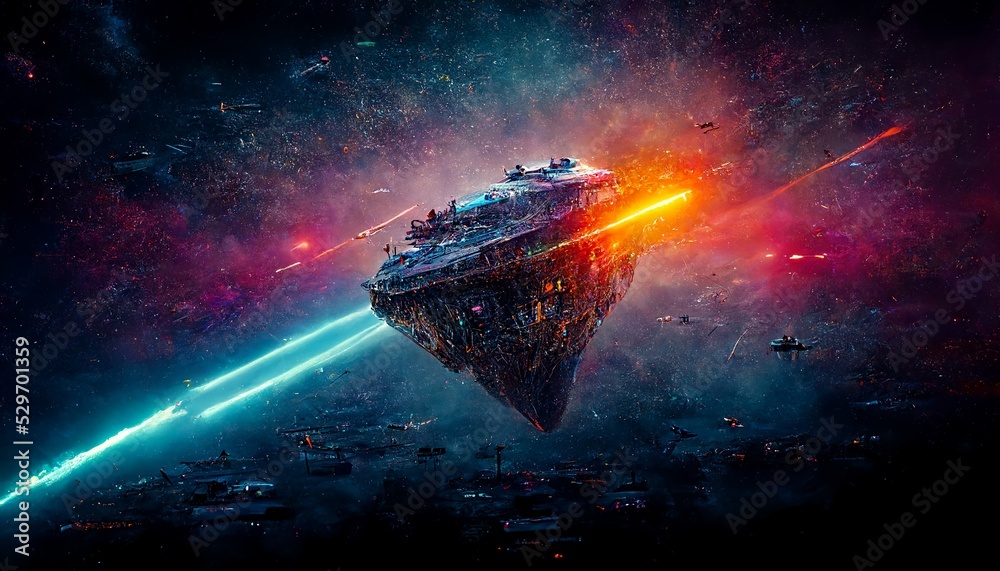 Arcade Space Station under heavy fire in 80s style with vivid ...