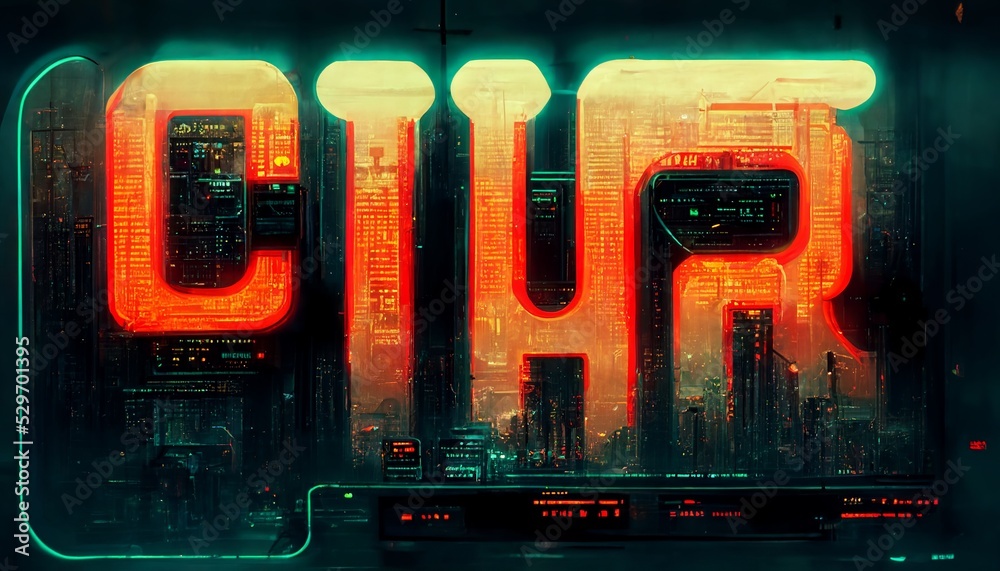 Cyberpunk futuristic display sign glowing bright Stock Illustration ...