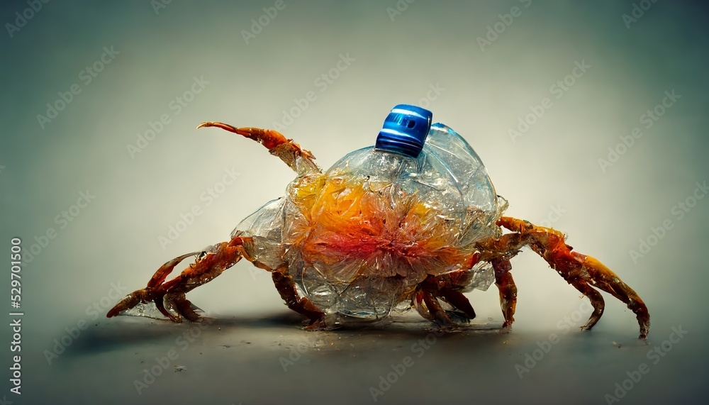 Ocean crab stuck in plastic bottles and trash, polluted seas, harmed ...