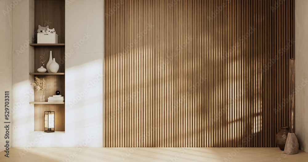 Architecture and interior concept Empty room and wood panels wall ...