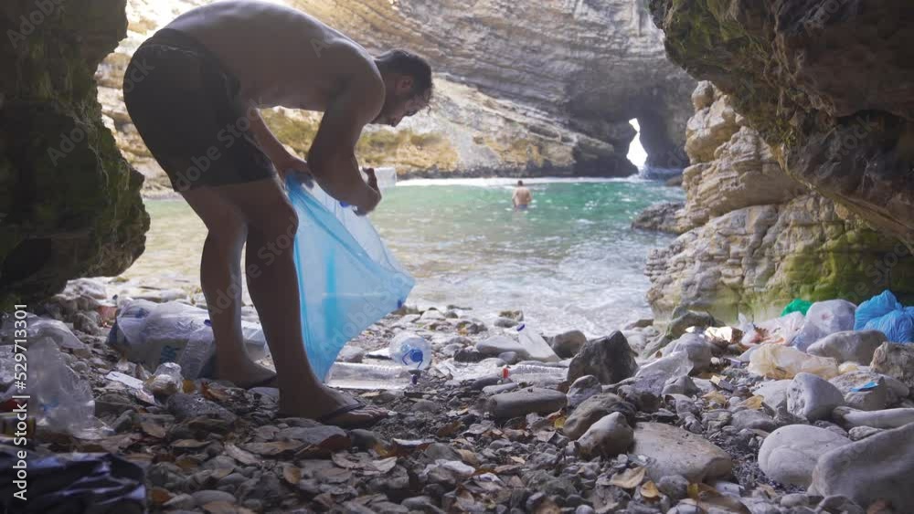 Water pollution and garbage thrown into nature. People who vacation by ...