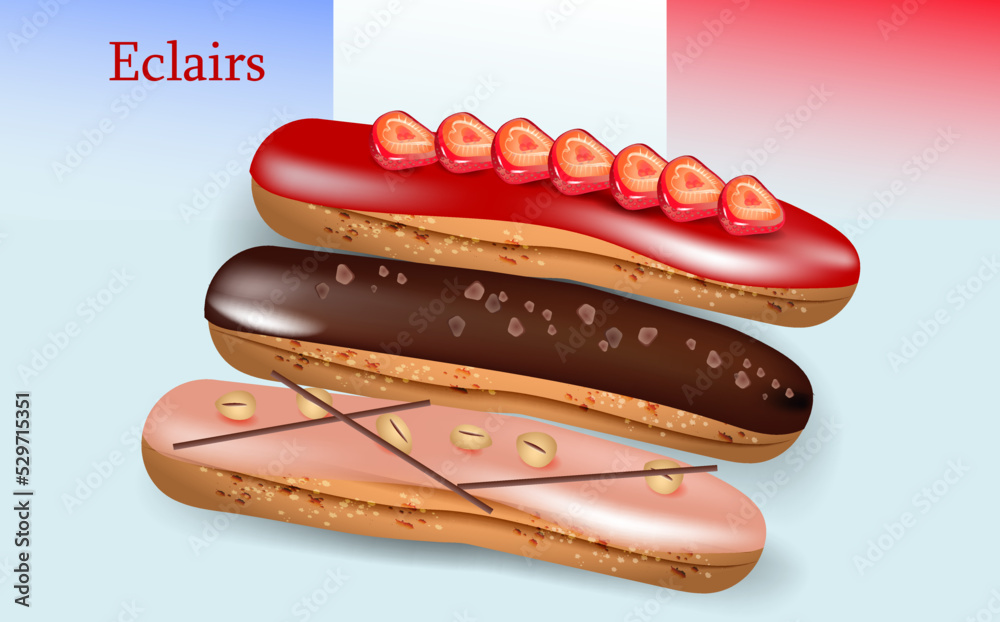 French eclairs on the background of the colors of the flag Stock ...