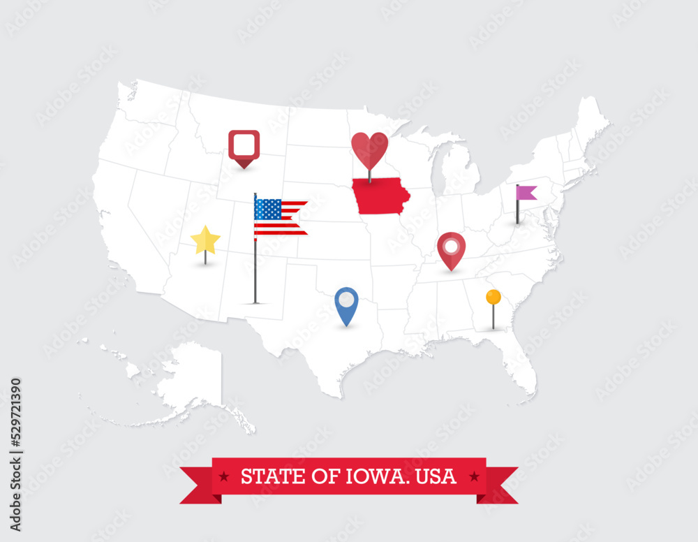 Iowa State map highlighted on USA map Stock Vector | Adobe Stock