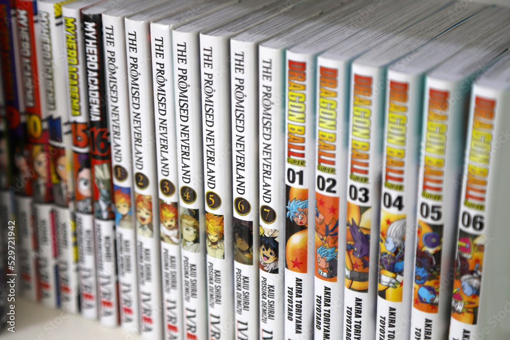 Stockfoto med beskrivningen Drawn story. Paper books. Library. Japanese ...