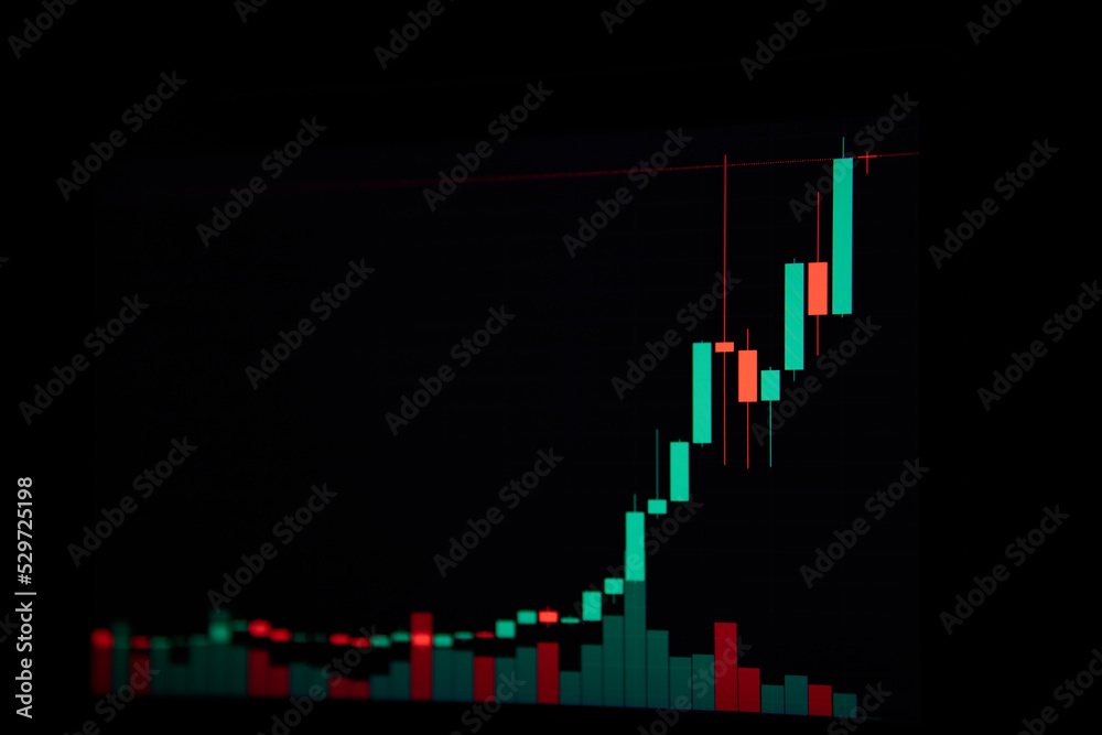 Stock market exchange candlestick chart graph close up, macro, Day ...