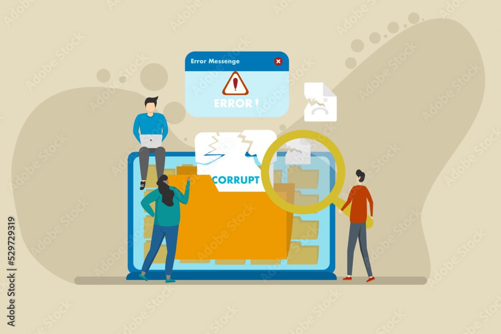 People checking corrupted file error warning isolated flat vector ... People checking corrupted file error warning isolated flat vector ...