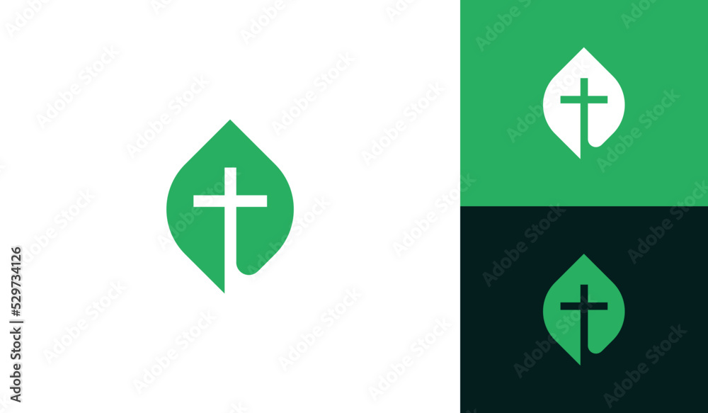 Simple church logo with leaves Stock Vector | Adobe Stock