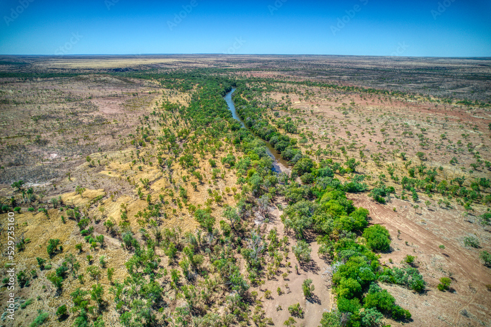 Aerial view over the Victoria River at Kalkaringi, Northern Territory ...
