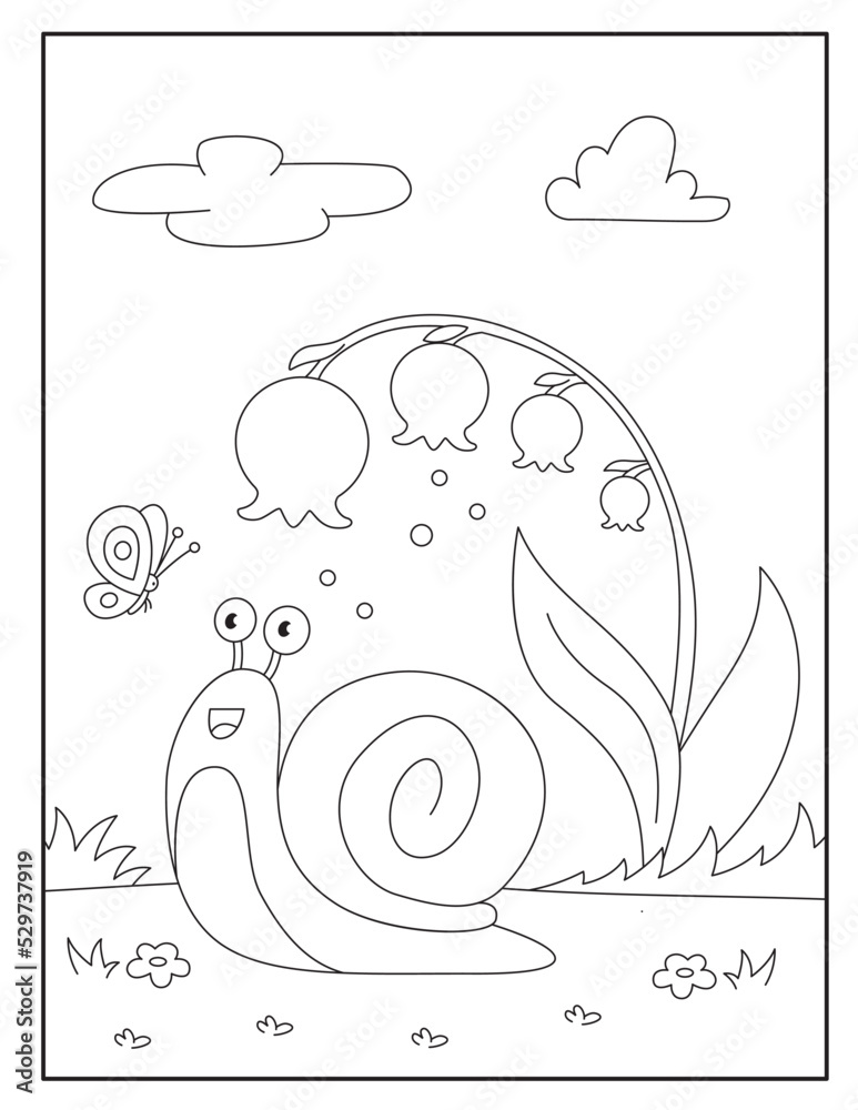 Snail coloring page for kids Stock Vector | Adobe Stock
