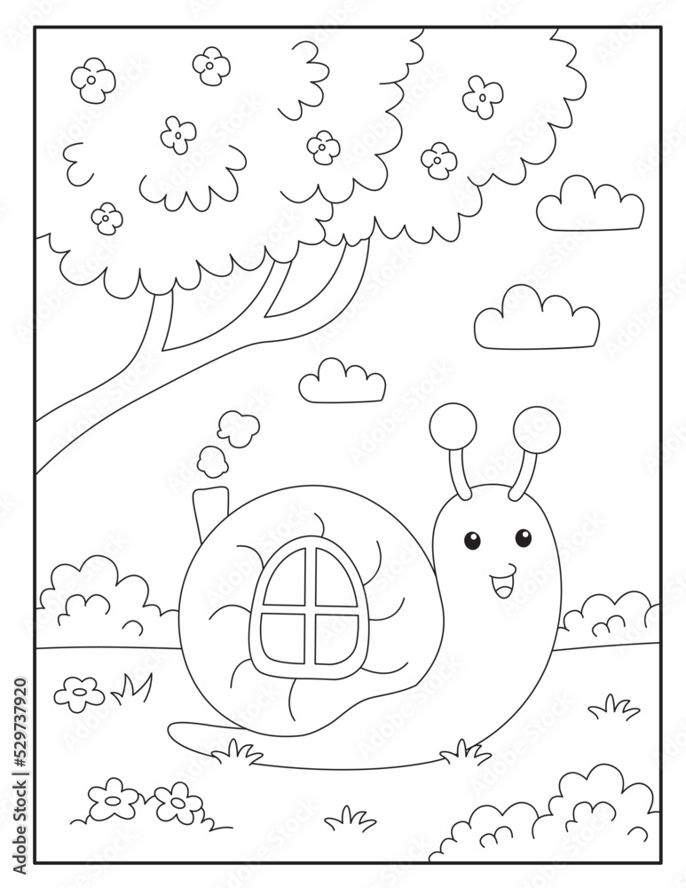 Snail coloring page for kids Stock Vector | Adobe Stock