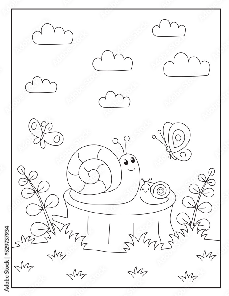 Snail coloring page for kids Stock Vector | Adobe Stock