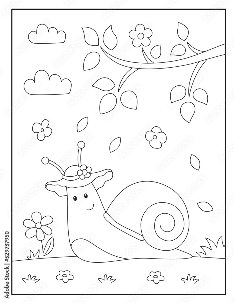 Snail coloring page for kids Stock Vector | Adobe Stock