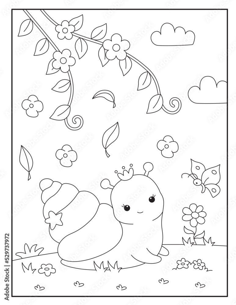 Snail coloring page for kids Stock Vector | Adobe Stock