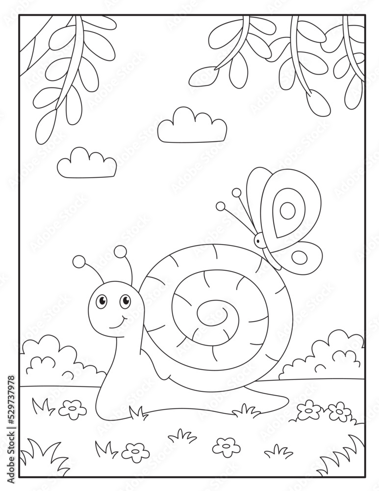 Snail coloring page for kids Stock Vector | Adobe Stock