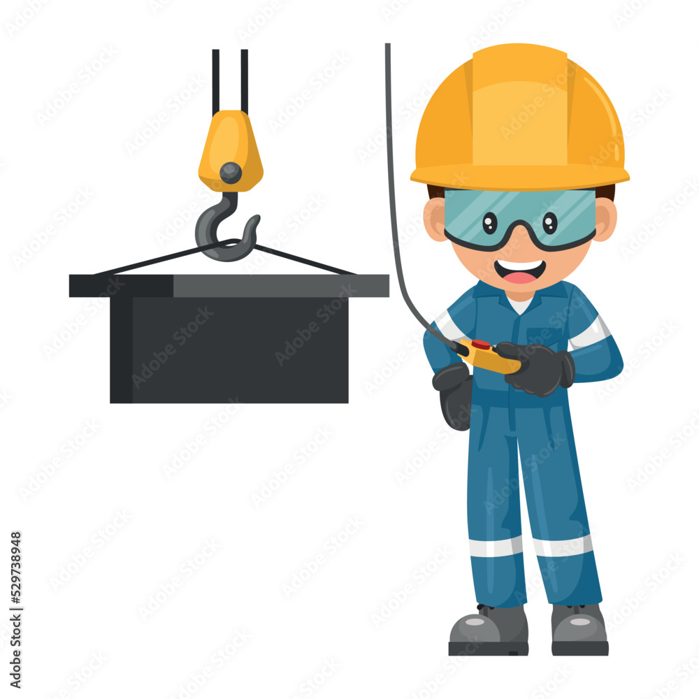 Industrial construction worker using an overhead crane to move a piece ...