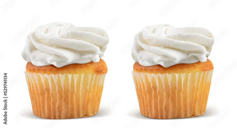 Two Delicious White Cupcakes Isolated from Background Stock Photo ...