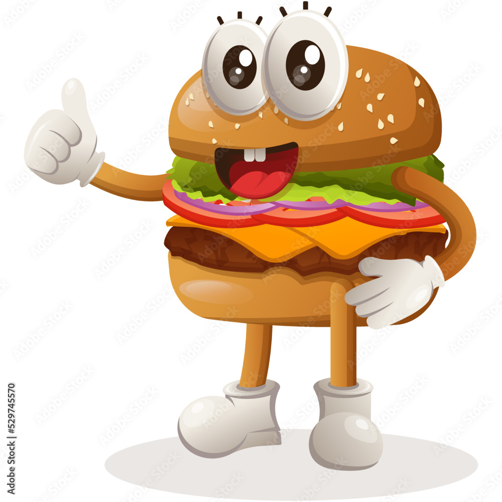 Cute burger mascot design thumbs up. Burger cartoon mascot character ...