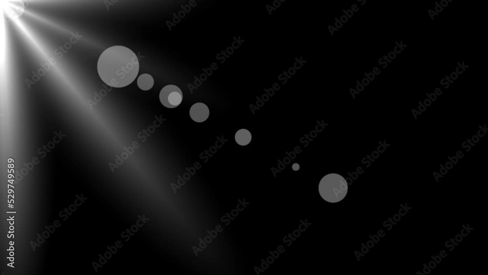 Optical Lens flare effect, 4K on black background. Top left corner ...