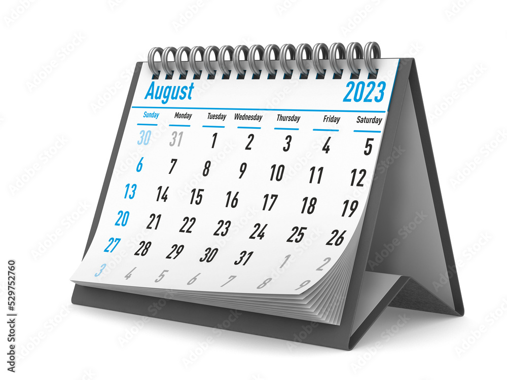 2023 year. Calendar for August. Isolated 3D illustration Stock ...