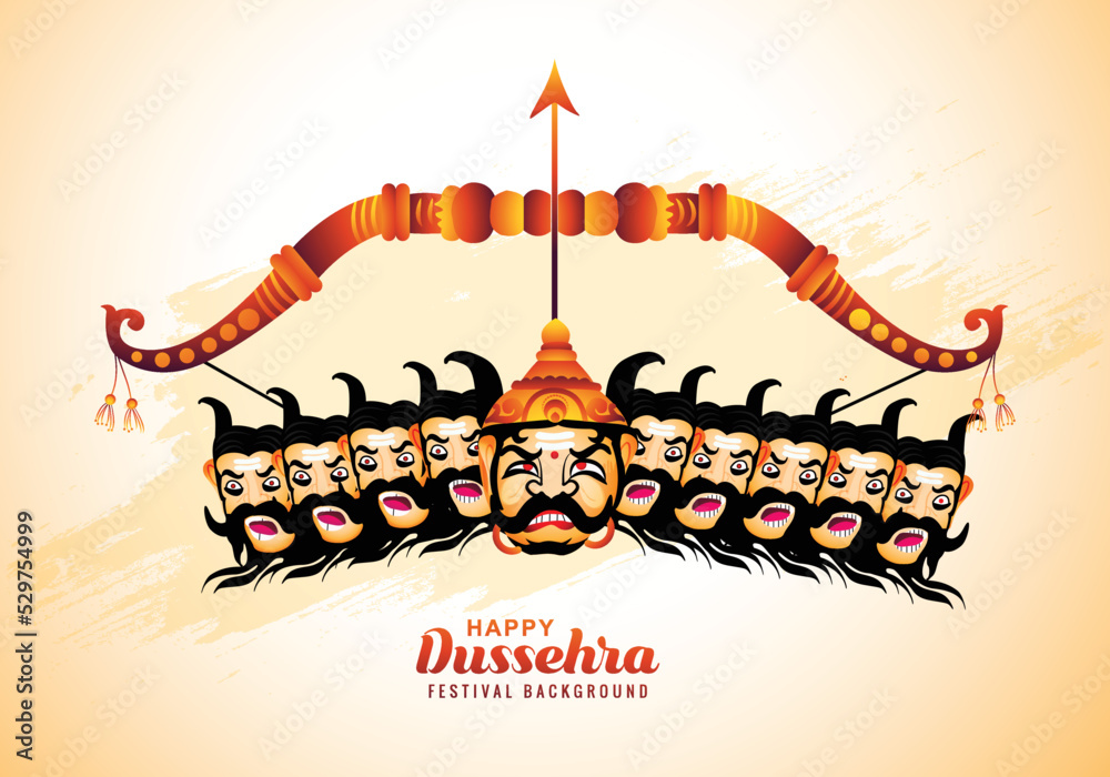 Happy dussehra celebration angry ravan with ten heads card background ...