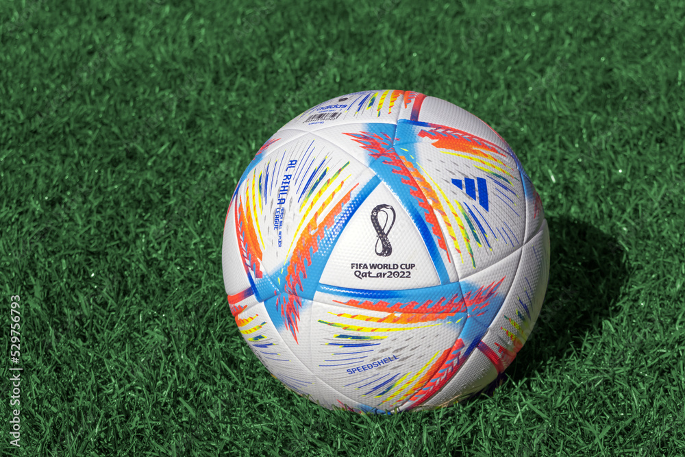 Lusail, Qatar. Sep 10. 2022. An Al Rihla 2022 World Cup football ball ...