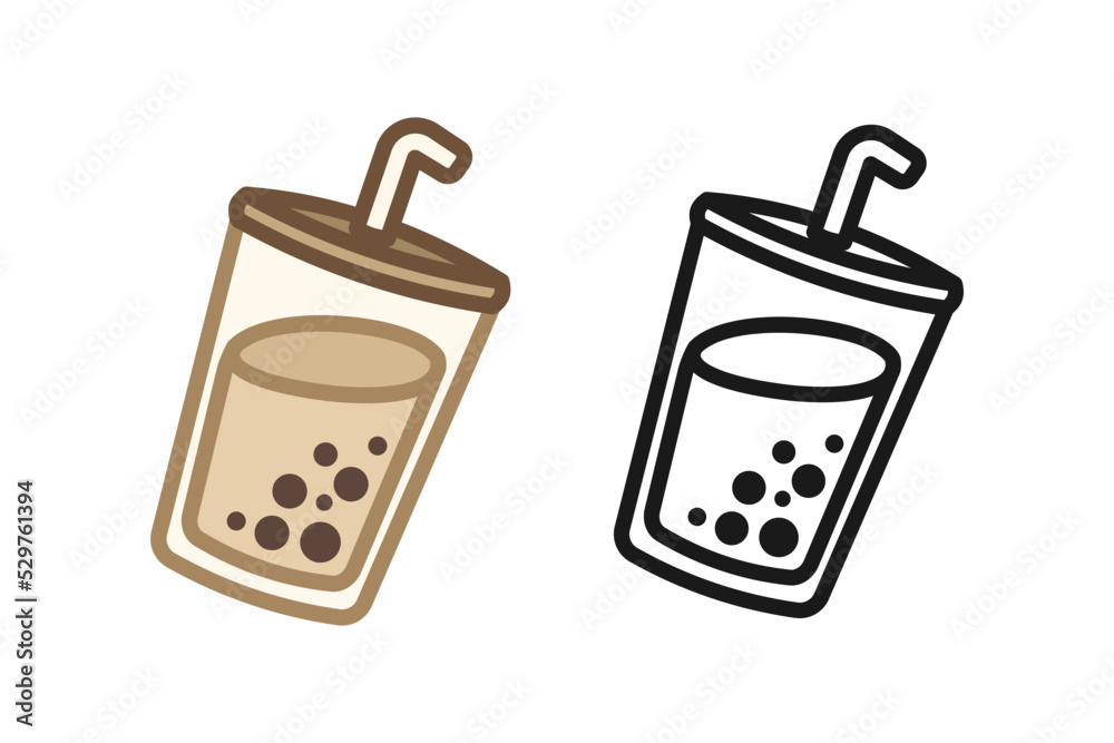 Simple cute milk tea logo icon illustration colored and outline line ...