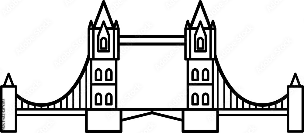 outline simplicity drawing of tower bridge landmark front elevation ...