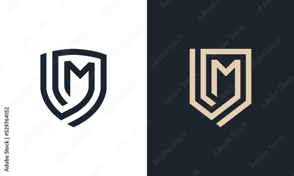 Initial Letter M Shield Monogram logo Concept symbol icon sign Element Design Line Art Style ...