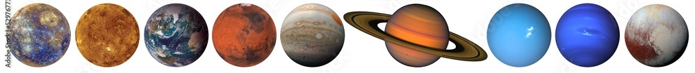 Solar system planets in order, set of all planets isolated on white ...